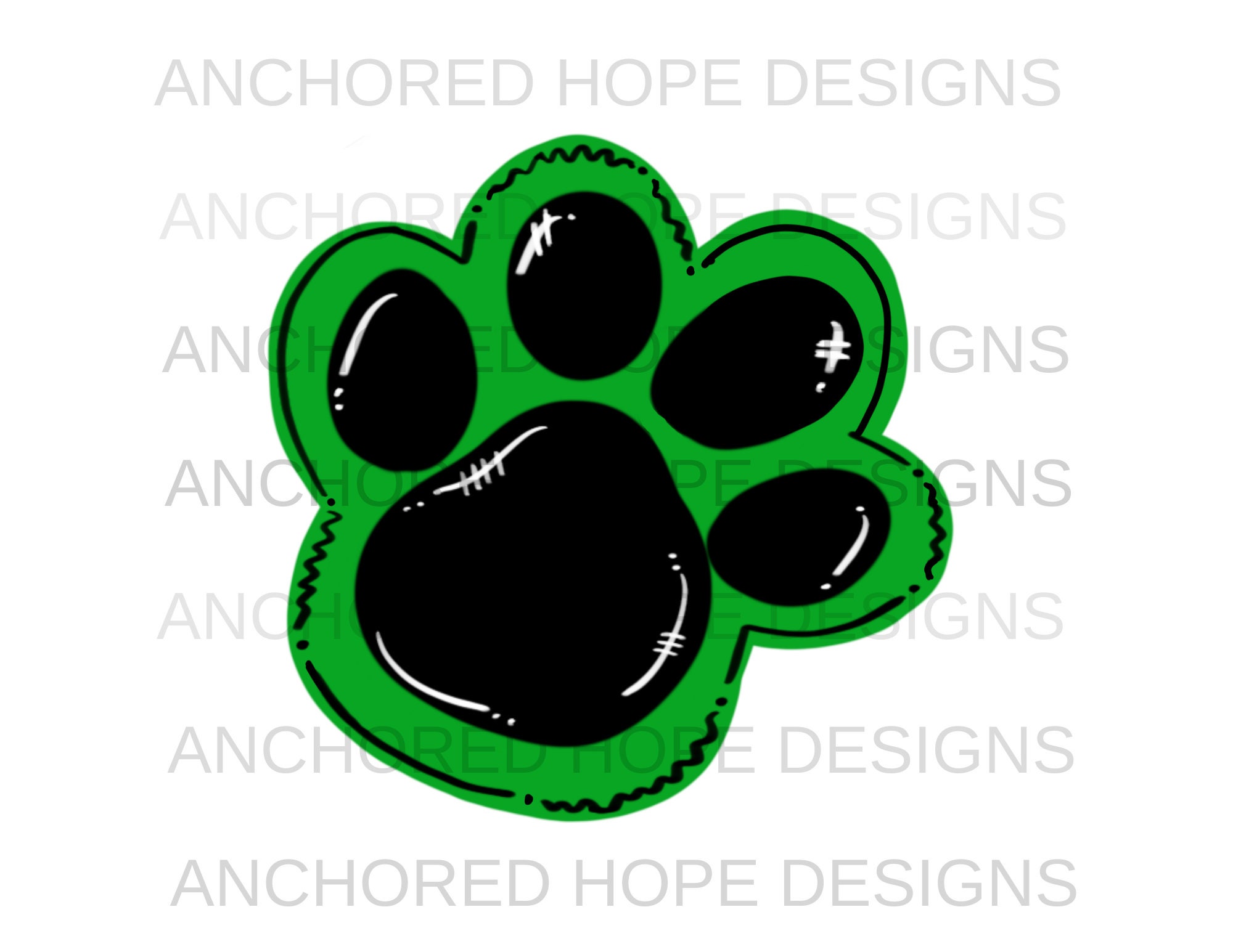 Green & Black Paw Print Hand Drawn PNG - Sublimation Design Download ...