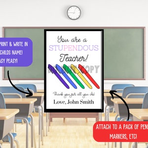 INSTANT DOWNLOAD Teacher Flair Pen Marker Gift Tag, Teacher ...