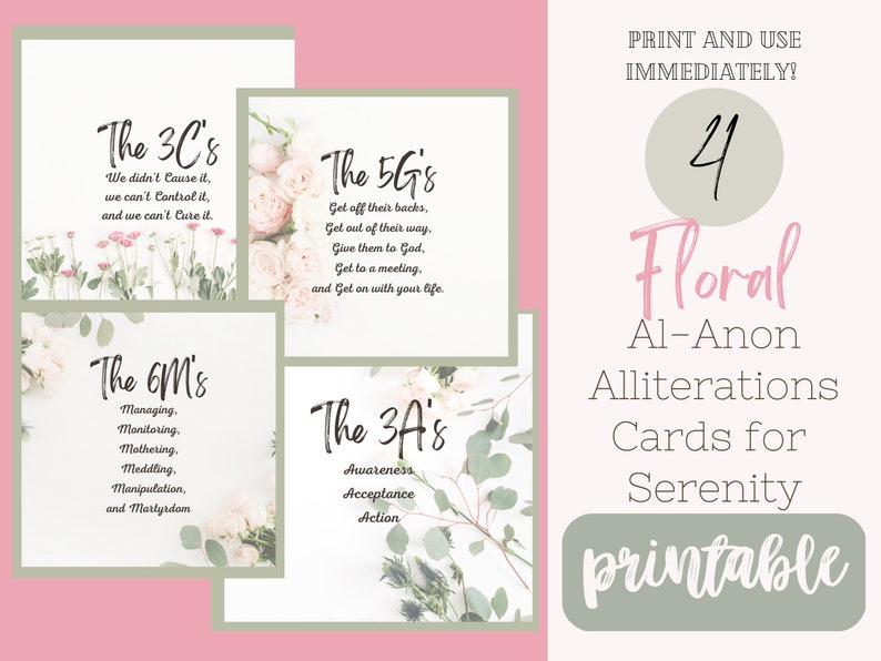 Al-anon AA Alliterations Recovery Cards | Sobriety Inspirational Cards ...