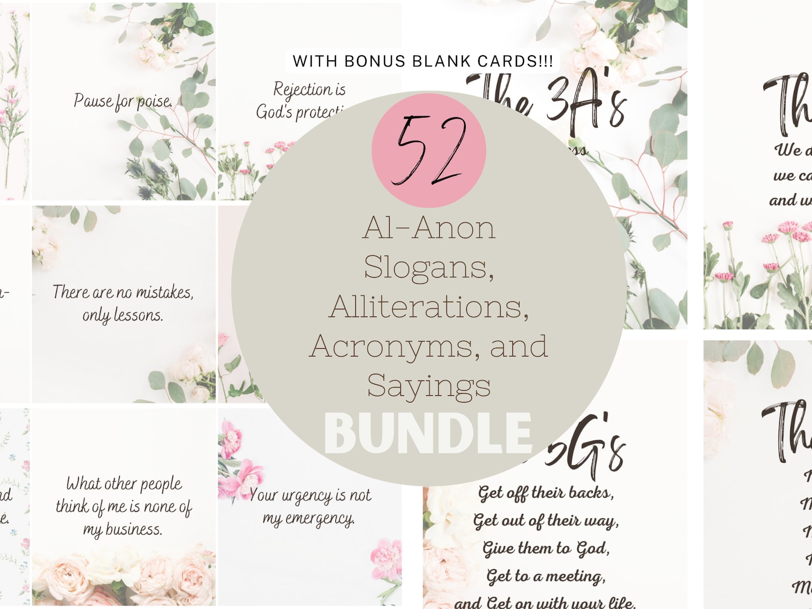 Al-anon AA BUNDLE Slogan Cards | Sobriety Inspirational Cards | Floral ...