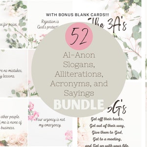 Al-anon AA BUNDLE Slogan Cards | Sobriety Inspirational Cards | Floral ...