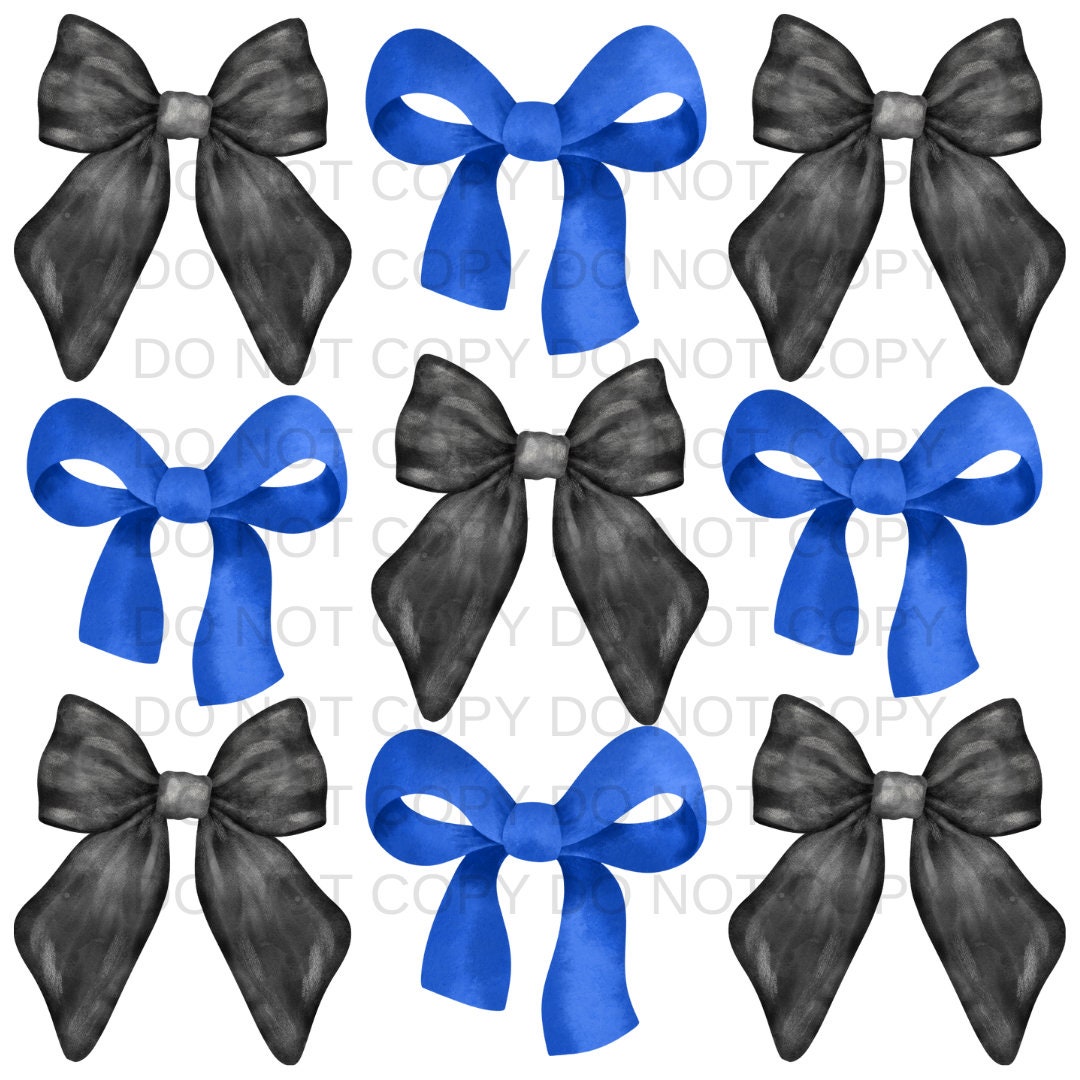 Coquette Black and Royal Blue Team Color Bows PNG Preppy Design ...