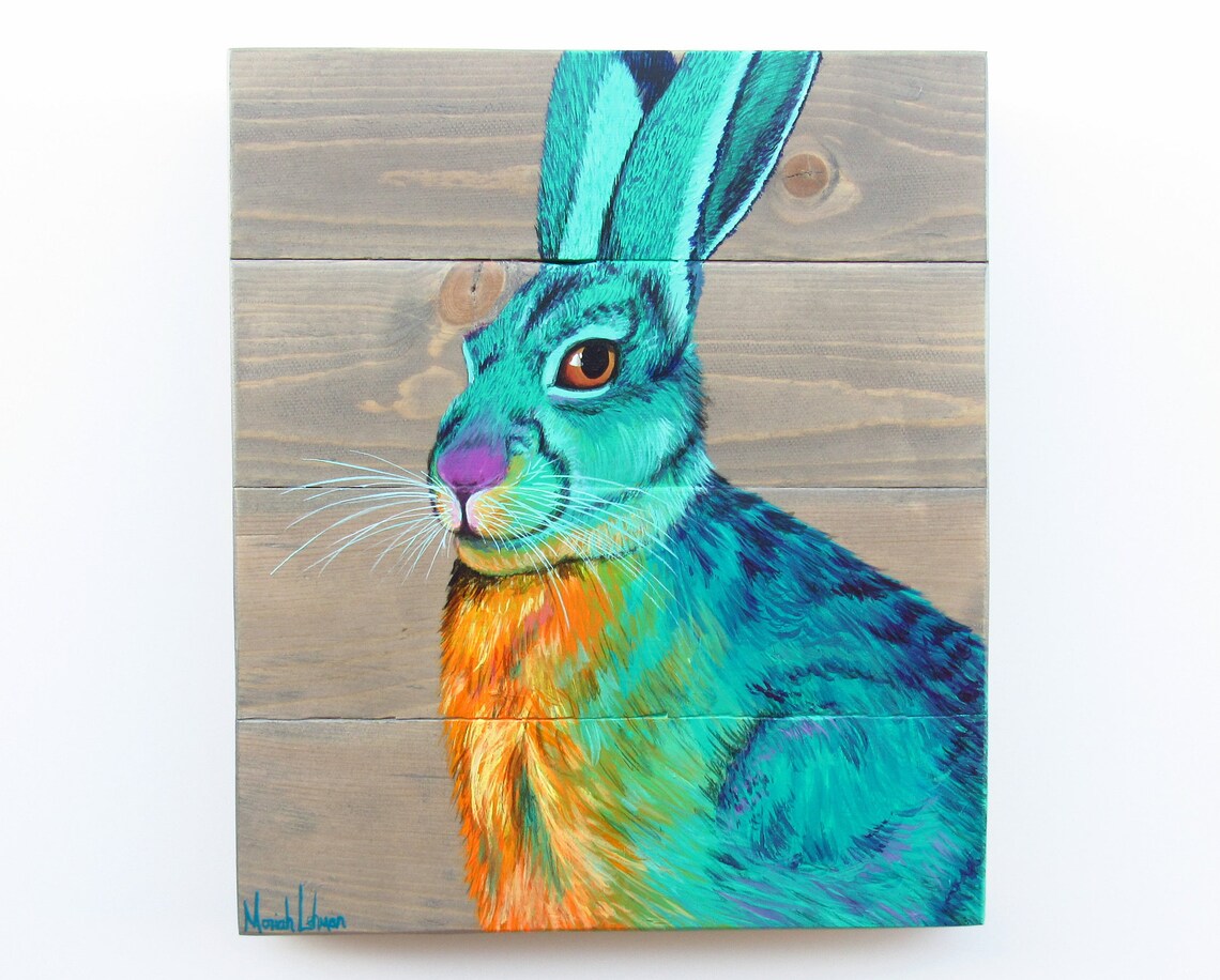 Jackrabbit Original Animal Rabbit Painting on Wood - Etsy