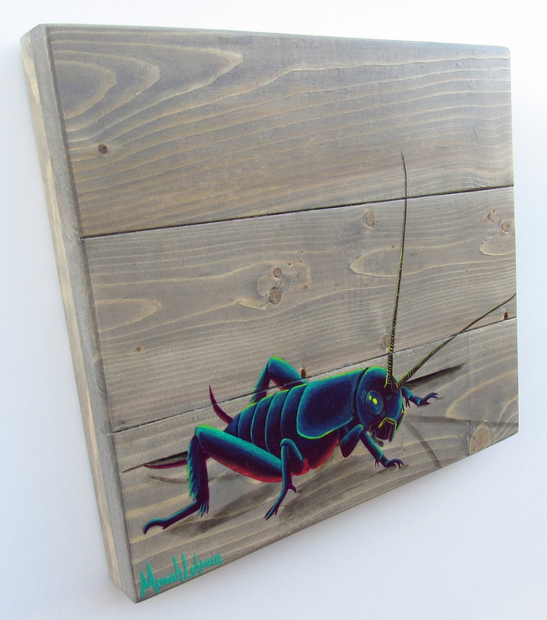 Original House Cricket Insect Acrylic Painting on Gray Wood - Etsy