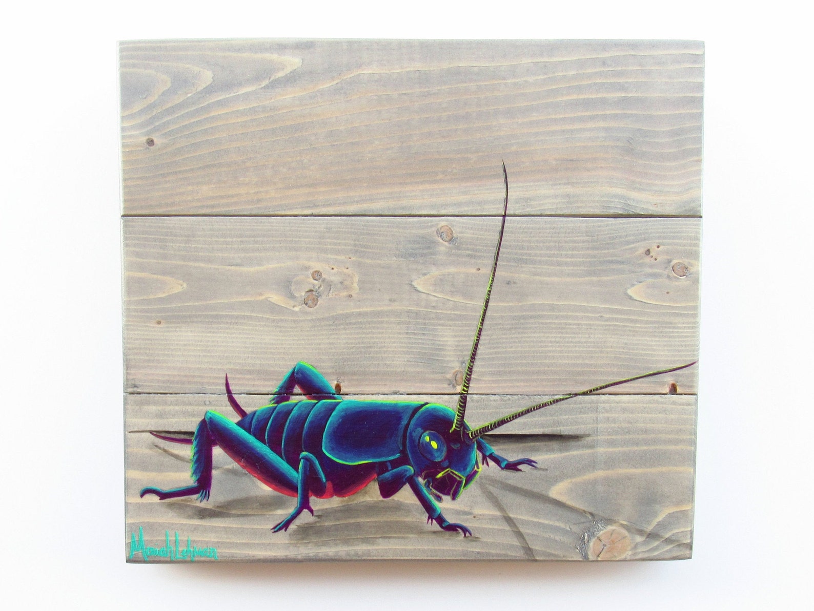 Original House Cricket Insect Acrylic Painting on Gray Wood - Etsy