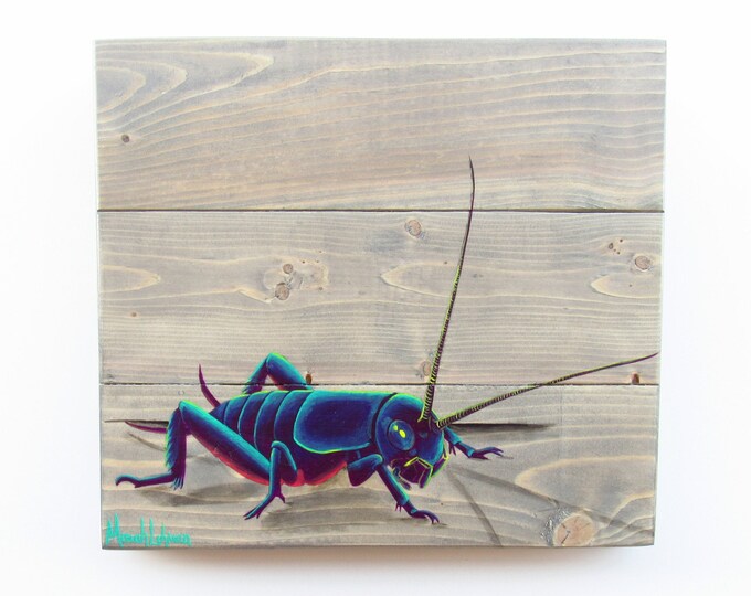 Original House Cricket Insect Acrylic Painting on Gray Wood - Etsy
