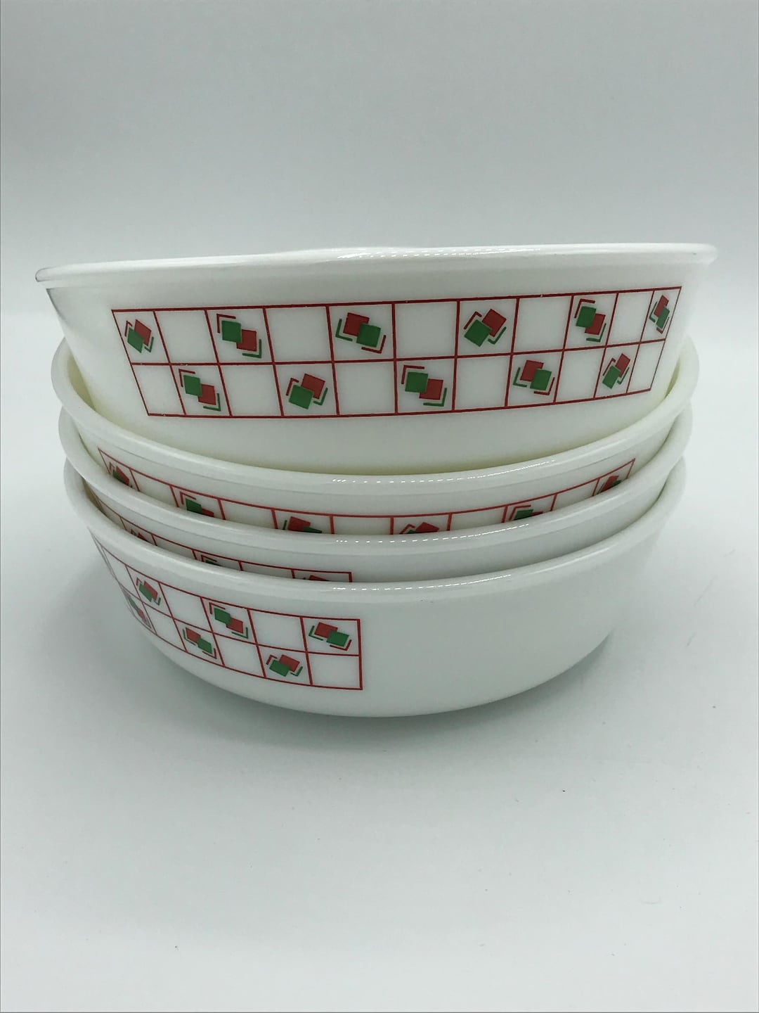 Vintage 1980s Pyrex Cereal Bowls Set of 4 Red and Green Geometric ...