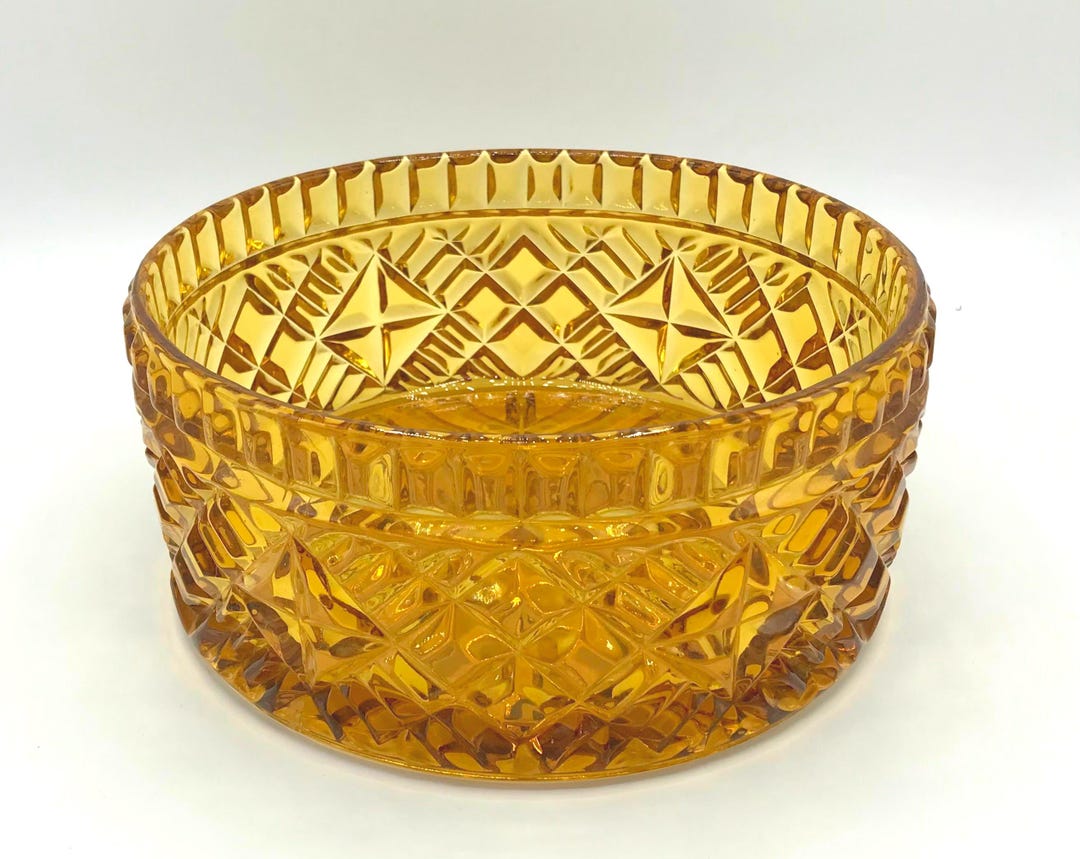 Vintage Amber Cut Glass Bowl: Large Decorative Serving Bowl - Etsy