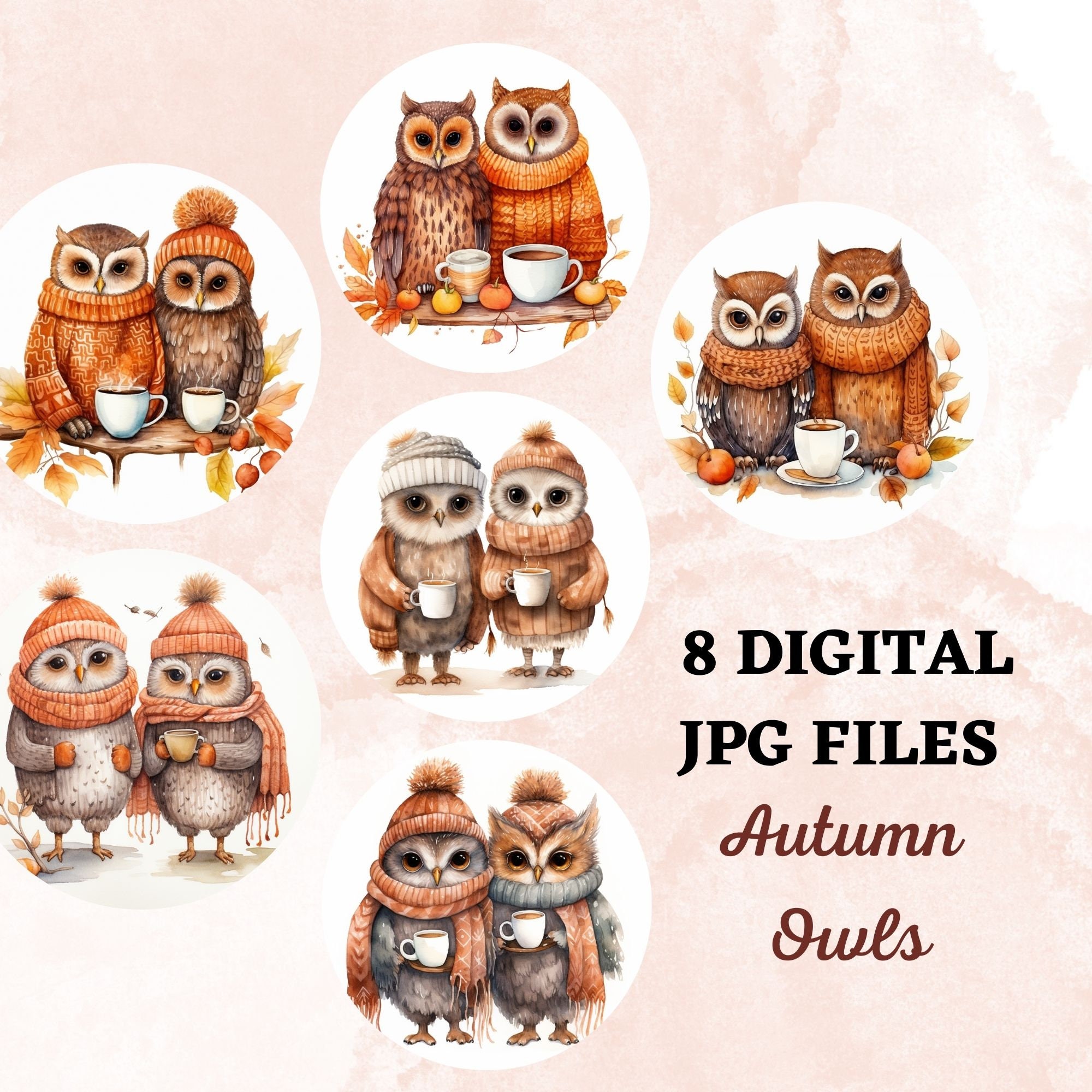 Autumn Owls Clipart Cute Owls With Coffee Cups 8 High - Etsy