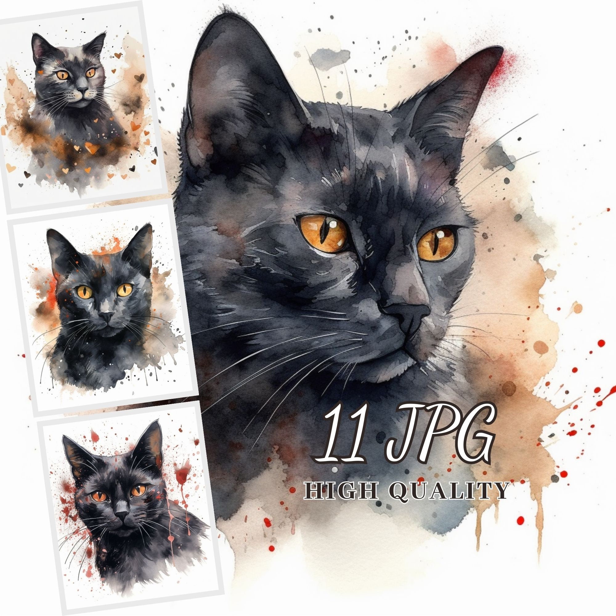 Watercolor Black Cats Clipart Clipart Bundle Cute Cats Cats - Etsy