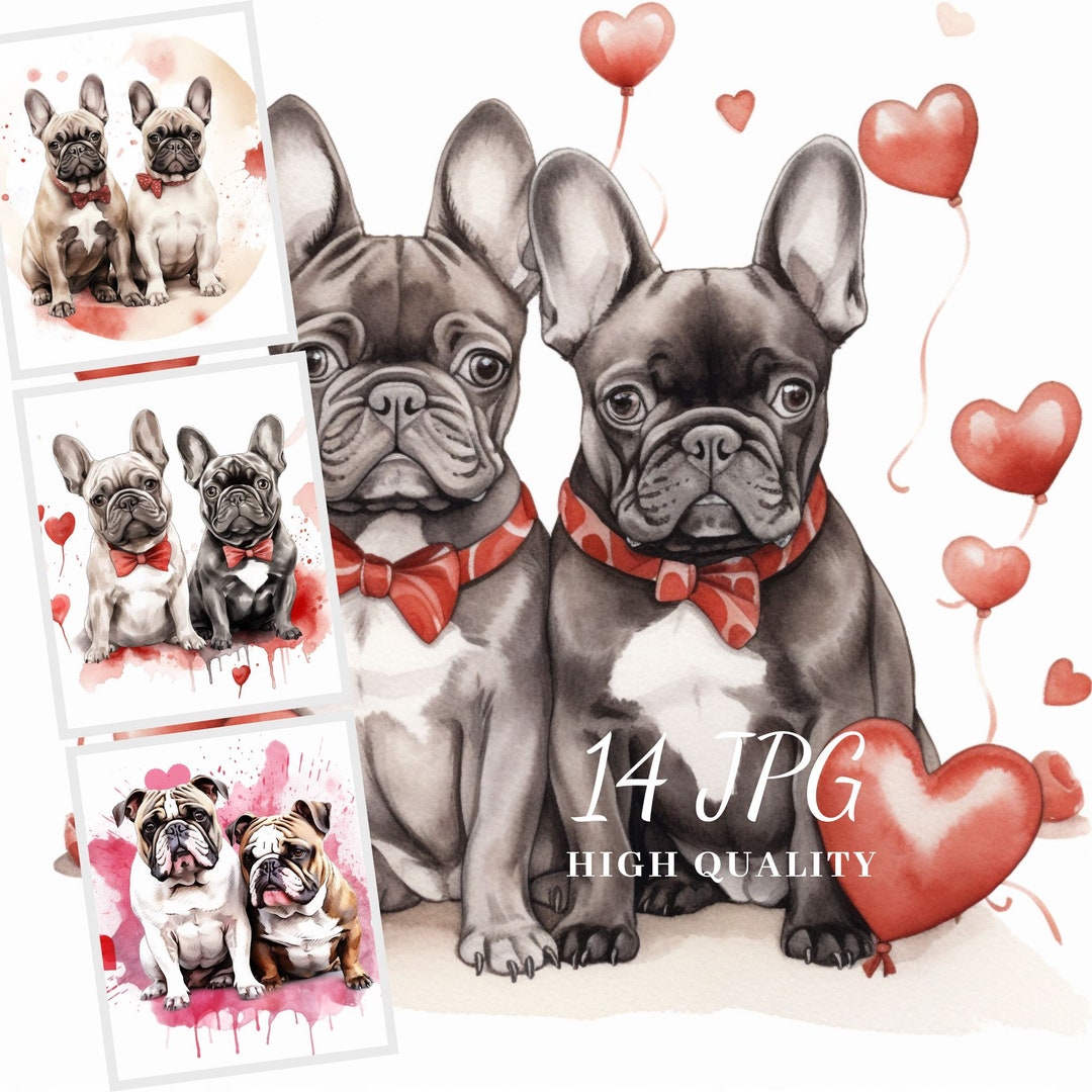 Lovely Bulldogs Clipart, Bulldogs With Hearts, 14 High Quality JPG ...