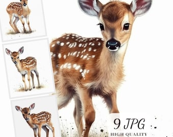 Cute Watercolor Deer Clipart 12 High Quality Jpgs Baby Fawn - Etsy