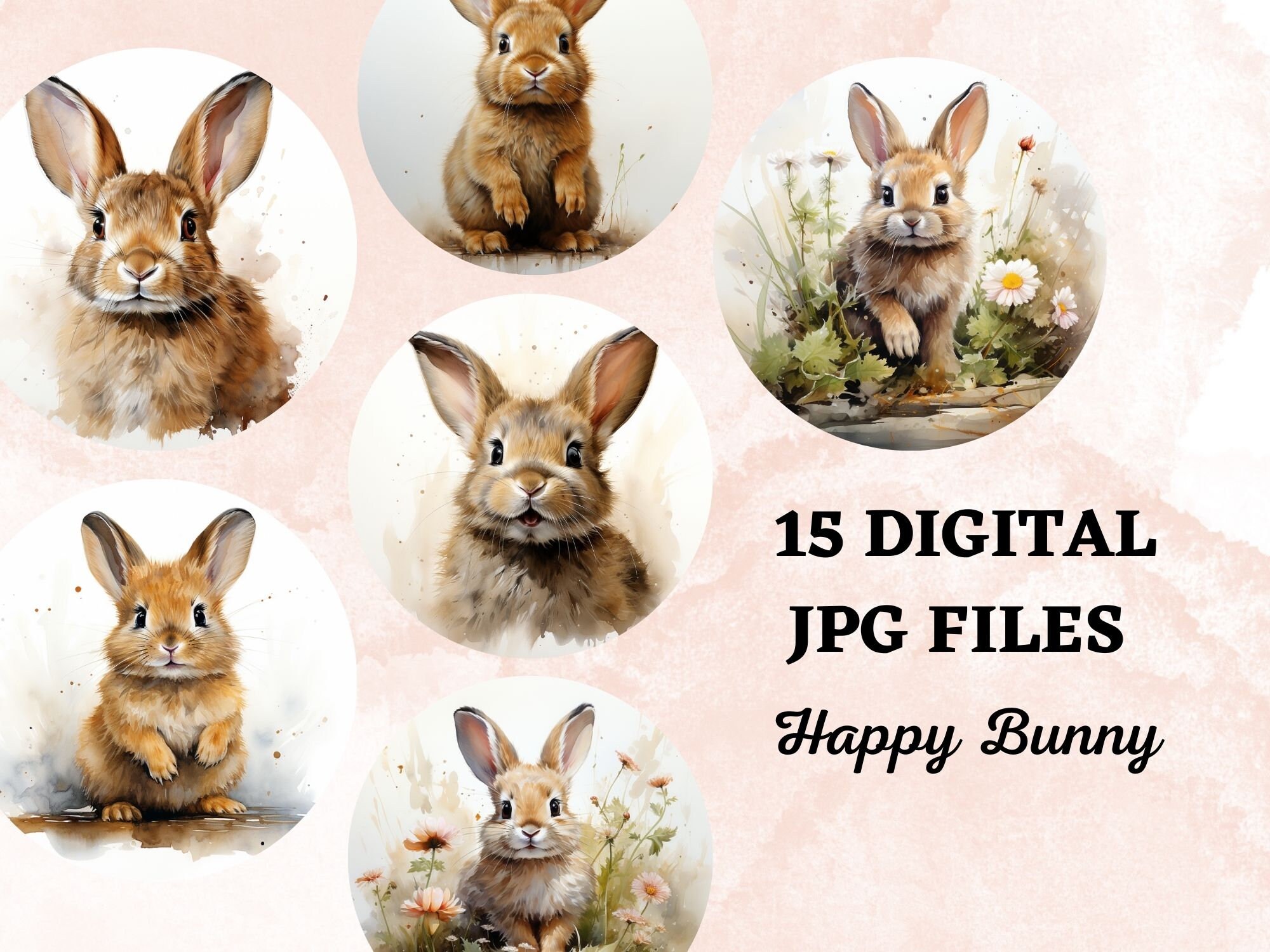 Happy Bunny Clipart, Clipart Bundle, Bunny Illustrations, 15 High ...