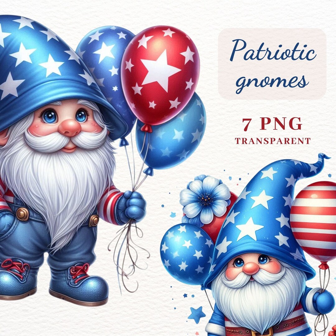 Patriotic Gnomes Clipart, PNG Clipart Bundle, 7 High Quality Images for ...
