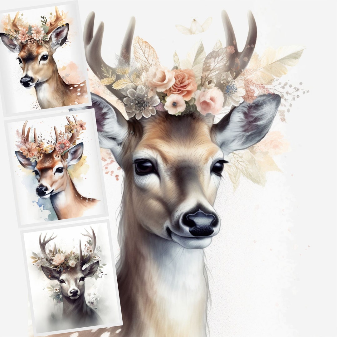 Fawn With Flowers Printable Clipart, JPG Printable Files, Printable Art ...