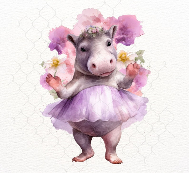 Hippo watercolor PNG clip art Commercial Use Clipart POD - Etsy México