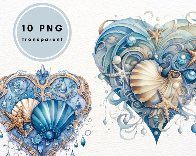 Watercolor Seashells Clipart, Ocean Beach Clip Art, Sea Shells ...