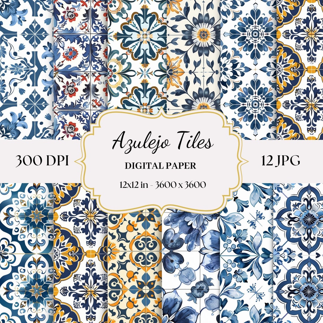 Azulejo Tiles Watercolor Clipart, Portugues Tiles Clipart Bundle, 12 ...