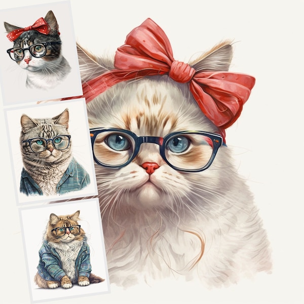 Cat Wearing Glasses - Etsy