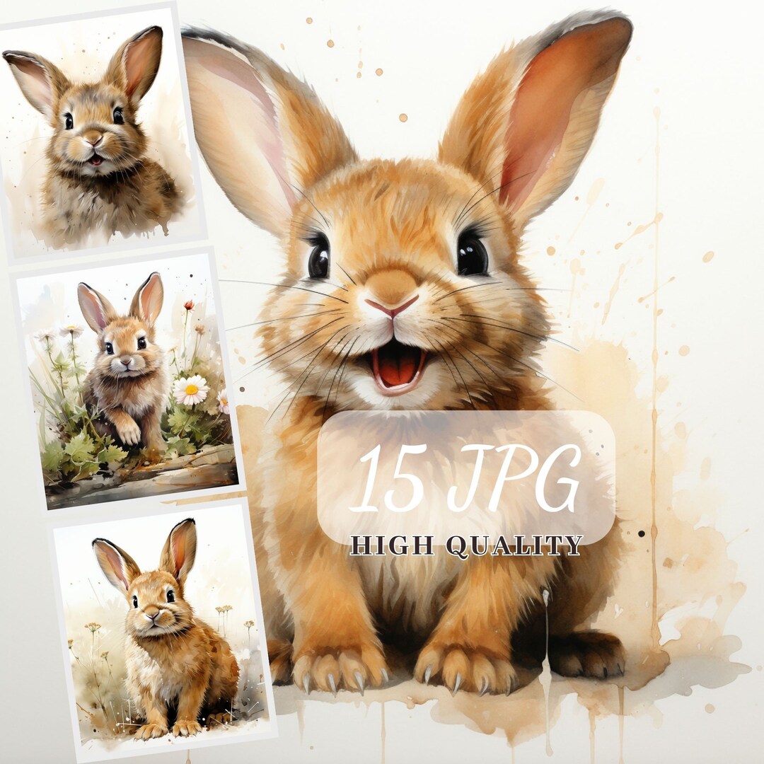 Happy Bunny Clipart, Clipart Bundle, Bunny Illustrations, 15 High ...