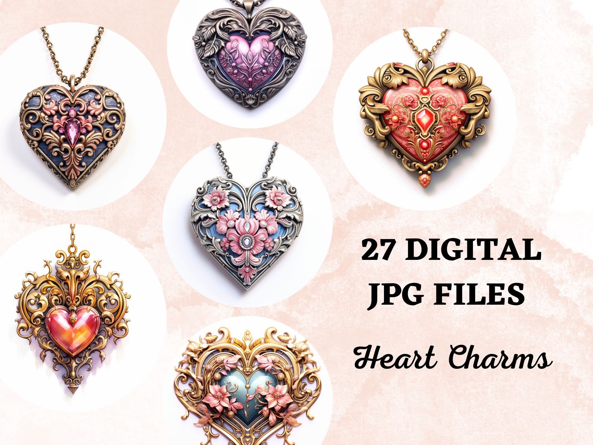 Watercolour Charm Heart Clipart Drawn Heart Jewelry 27 JPG - Etsy