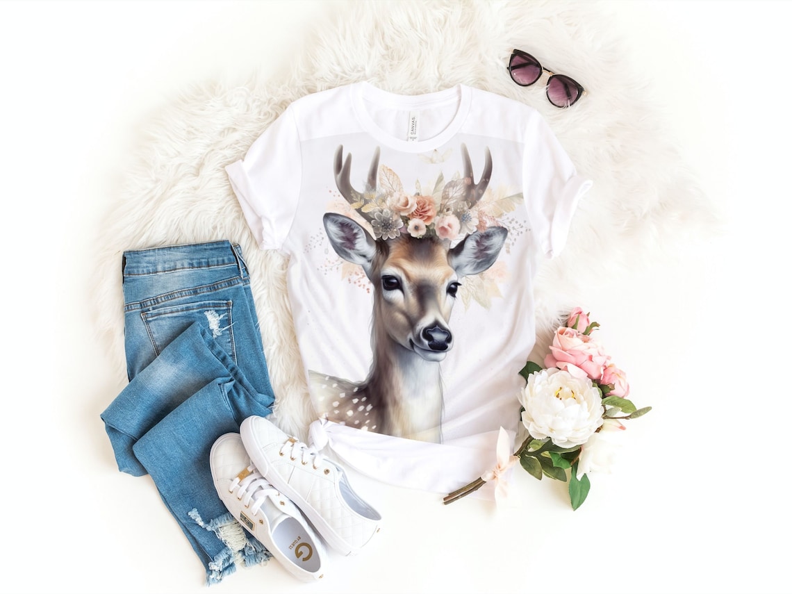 Fawn With Flowers Printable Clipart JPG Printable Files - Etsy