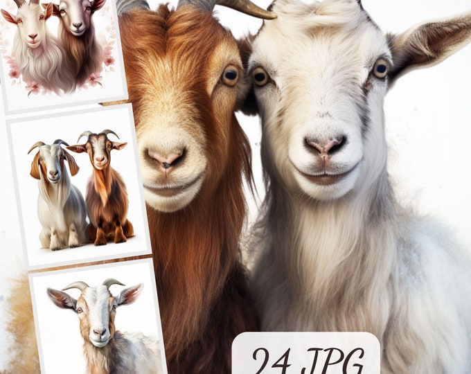 11 PNG Cute Goat Family Clipart, Three Baby Goats Watercolor, Farm ...