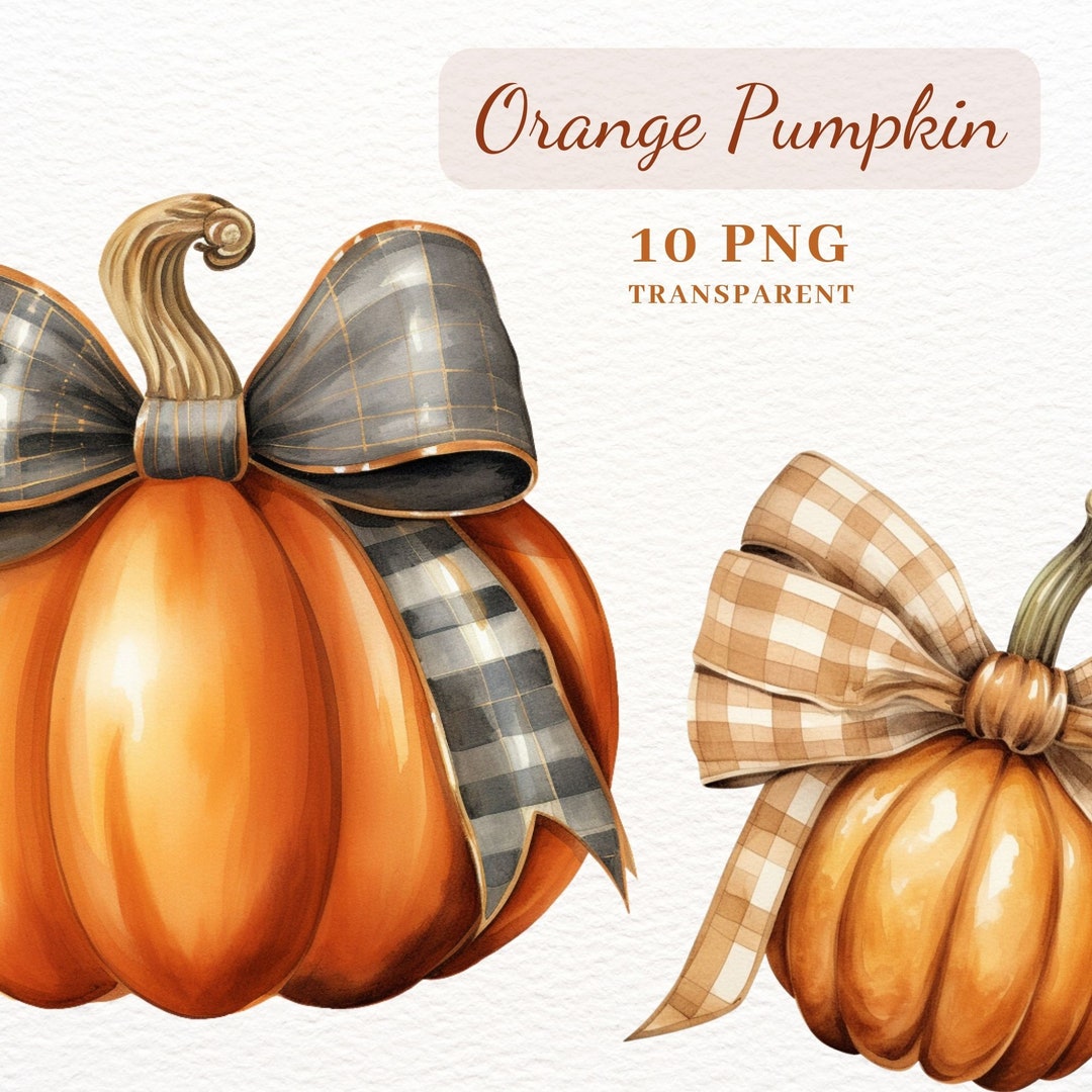 Halloween Pumpkin Clipart, Autumn Pumpkin With a Bow Clipart, 10 PNG ...