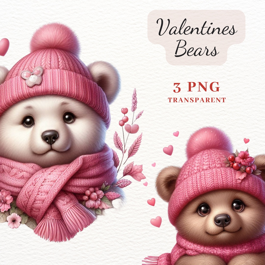 Cute Bear Clipart, PNG Clipart Bundle, Valentines Day Bear Clipart, 3 ...