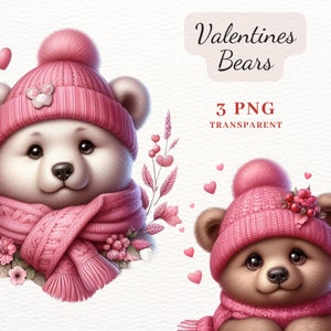 Cute Bear Clipart, PNG Clipart Bundle, Valentines Day Bear Clipart, 3 ...