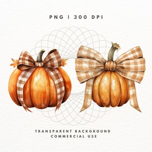 Halloween Pumpkin Clipart, Autumn Pumpkin With a Bow Clipart, 10 PNG ...