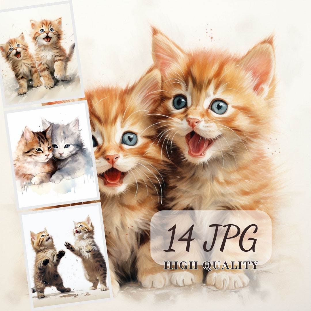 Watercolor Kittens Clipart Cats Clipart 14 High Quality JPG - Etsy