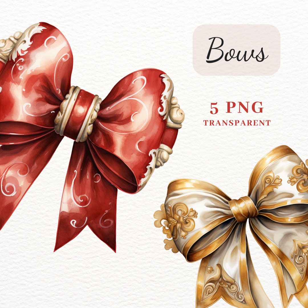Ribbon Bow Clipart Set, Girl Coquette, Watercolor Various Colors Bows ...