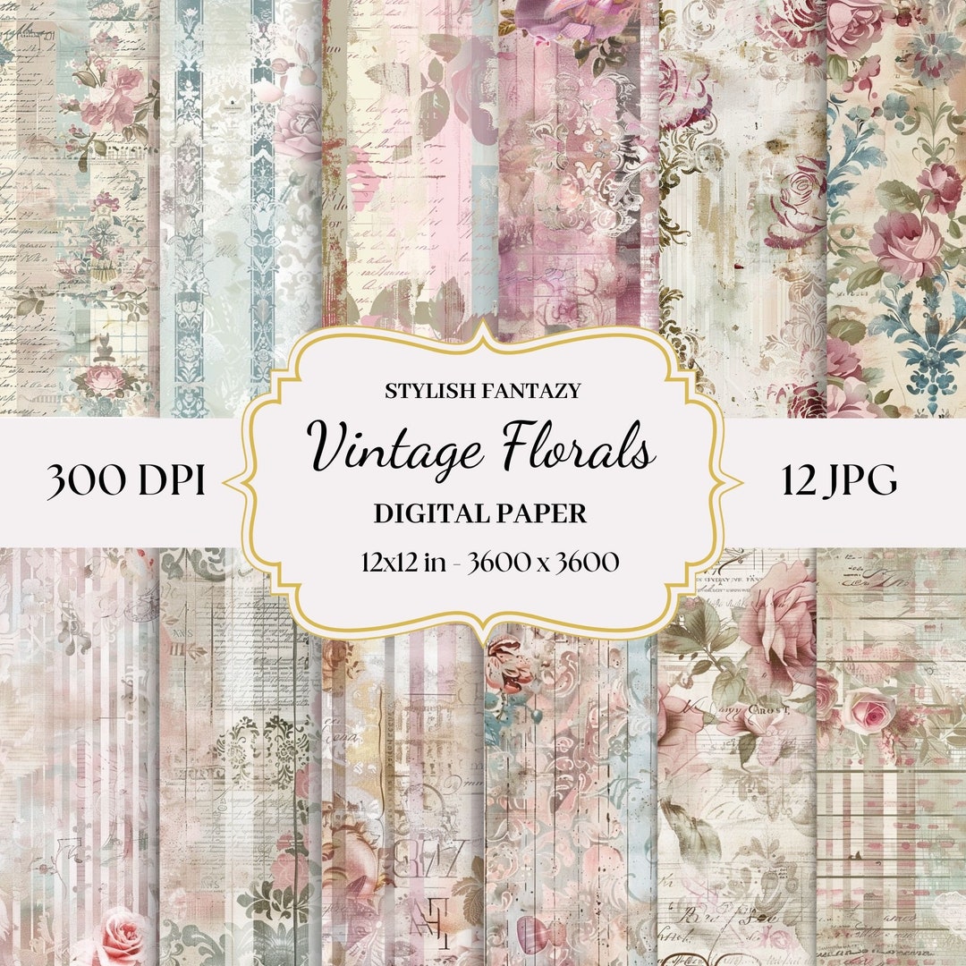 Vintage Floral Digital Paper, 12 High Quality Images, Printable ...