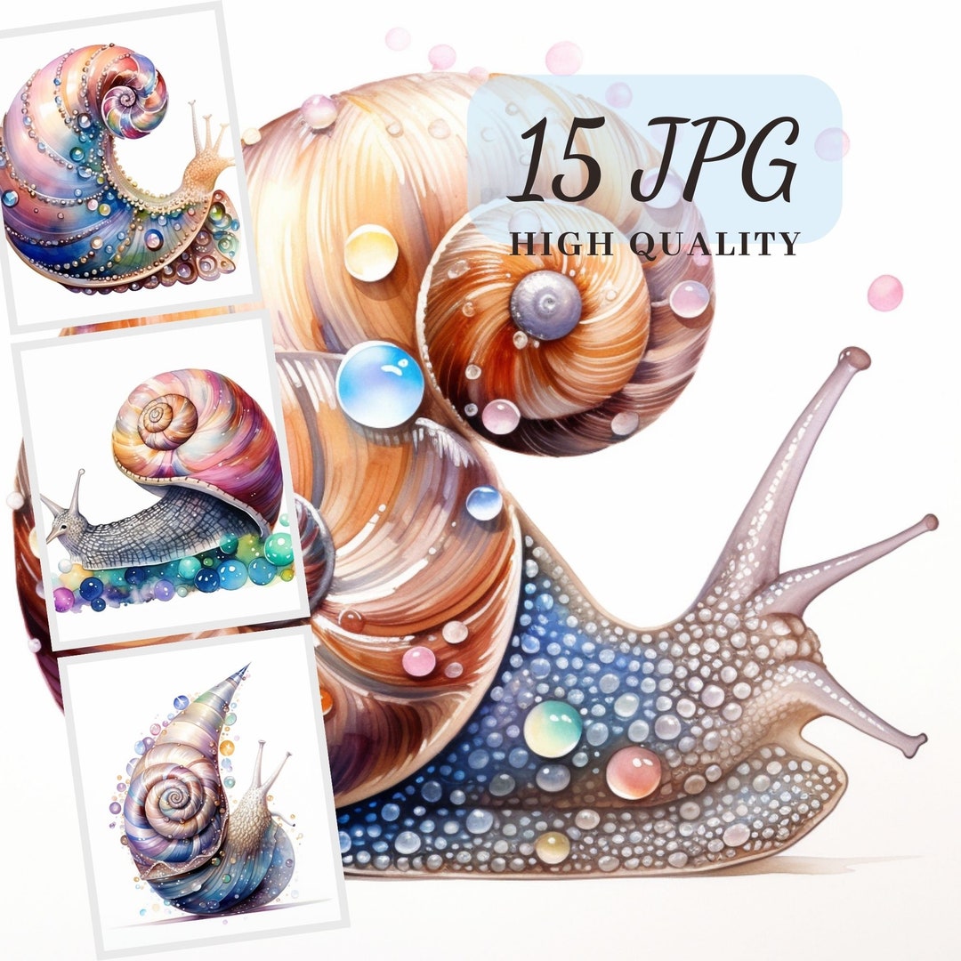 Watercolor Snails Clip Art, 15 High Quality JPG Images, Fantasy Snails ...