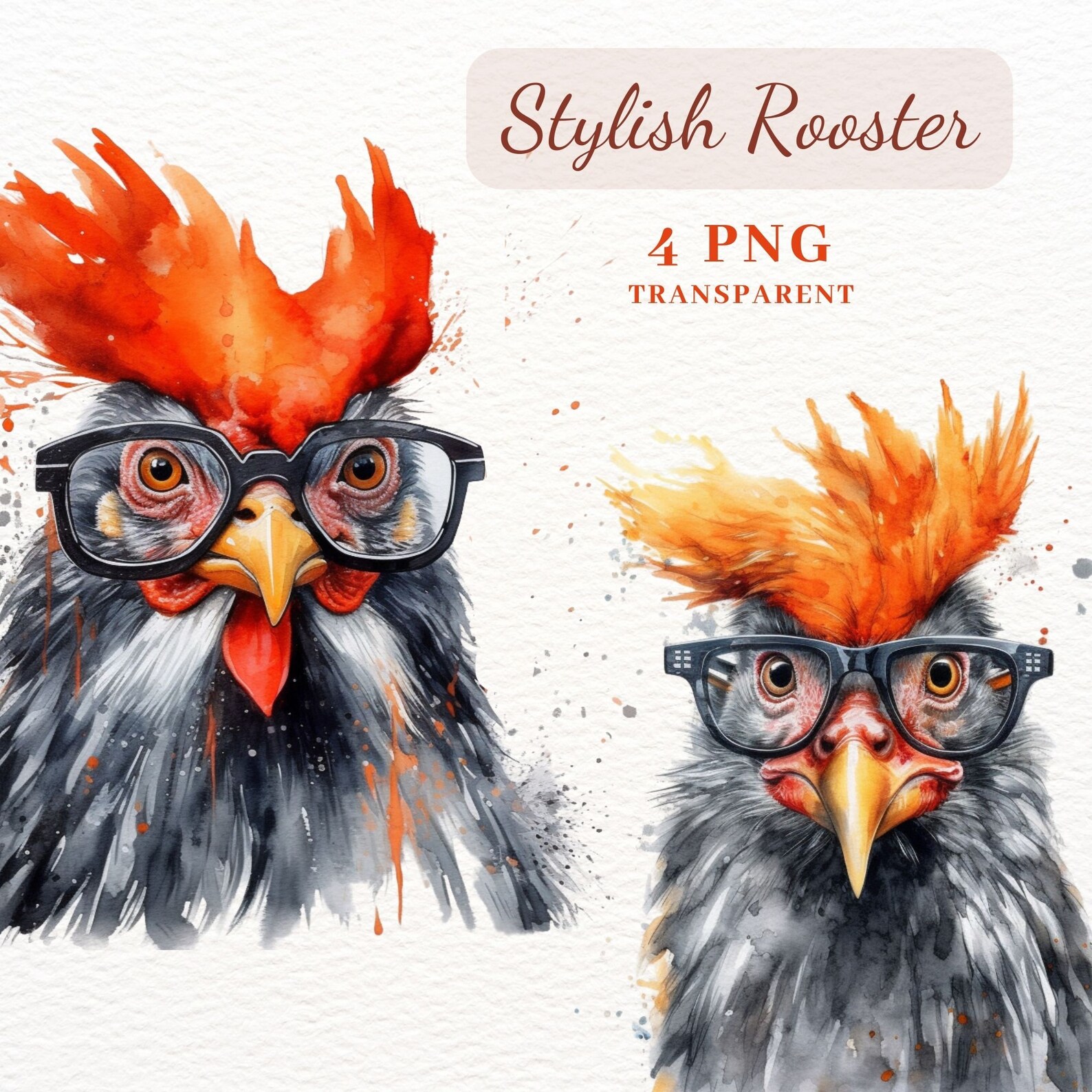 Stylish Rooster Clipart PNG Clipart Bundle 4 High Quality - Etsy