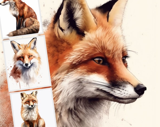 20 Double Exposure Fox Watercolor Clipart, Digital Art Bundle, Junk ...