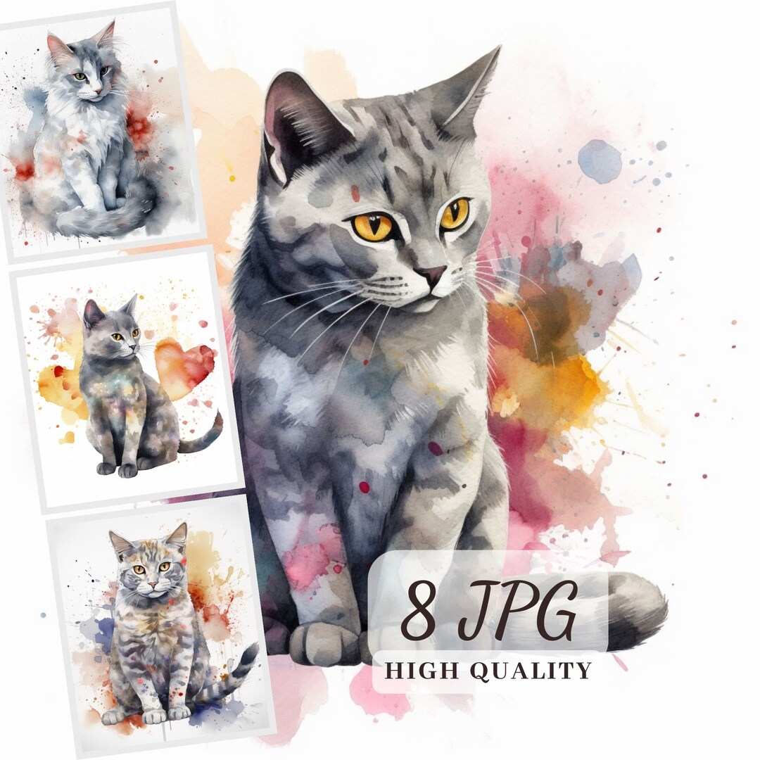 Watercolor Cats Clipart, Cats Card Making, Mixed Media (digital ...