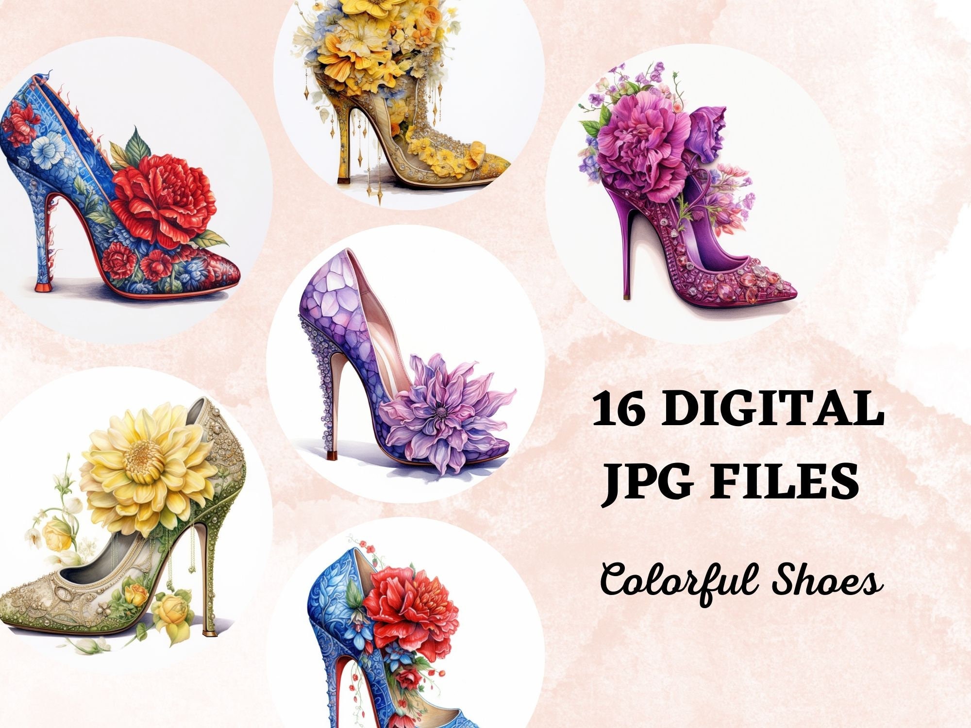 Prom Shoes Clipart Bundle, Colorful Floral Heels (16 JPG) - Etsy