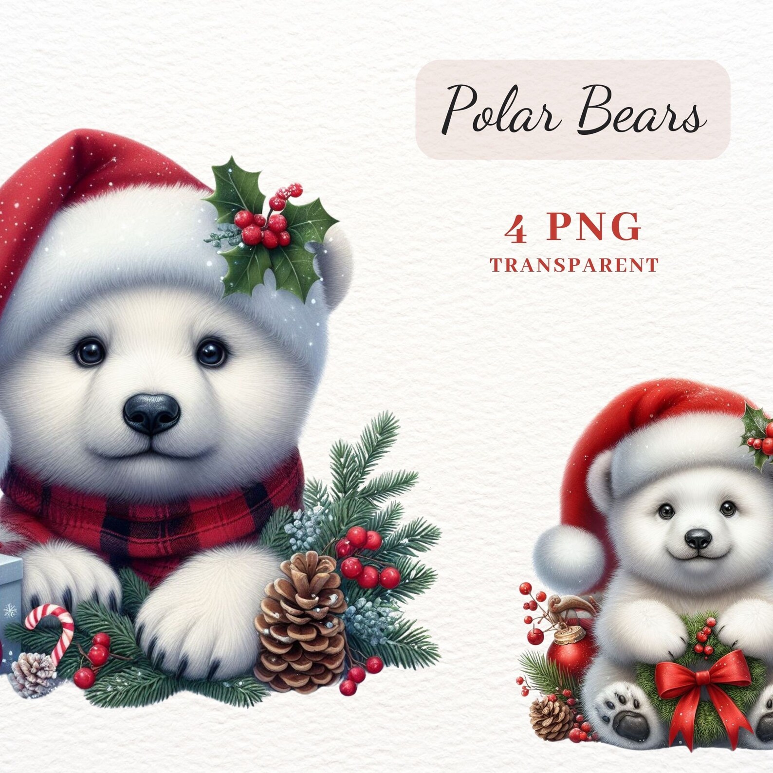 Winter Bear Clipart, Bear With Christmas Hat, Winter Clipart, 4 High ...