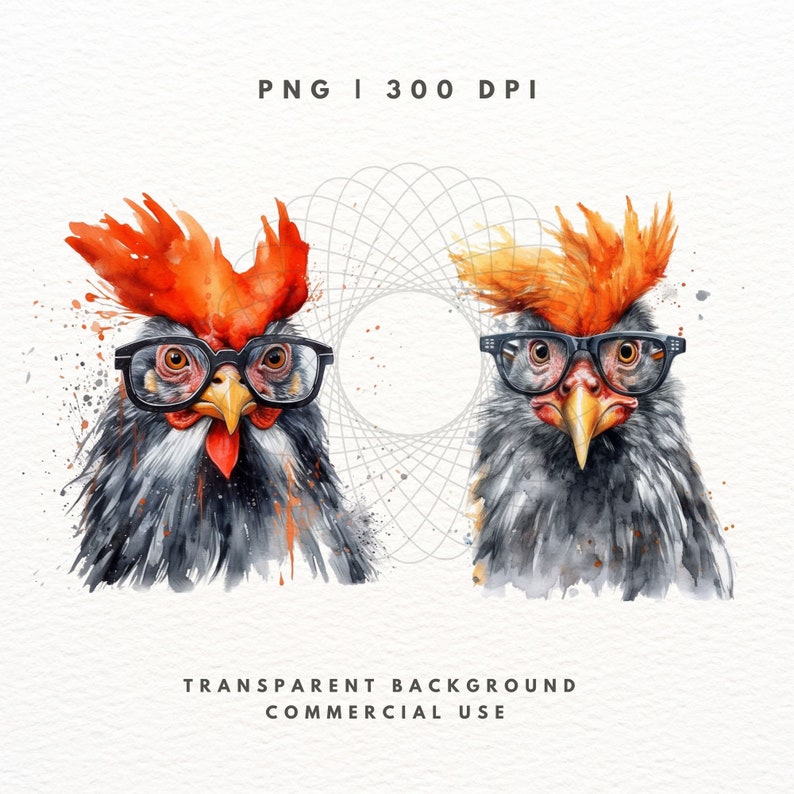 Stylish Rooster Clipart PNG Clipart Bundle 4 High Quality - Etsy