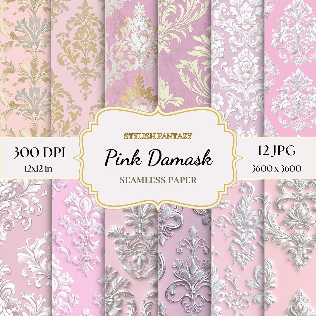 Pink Damask Digital Paper, Printable Pattern Scrapbook Paper, Seamless ...