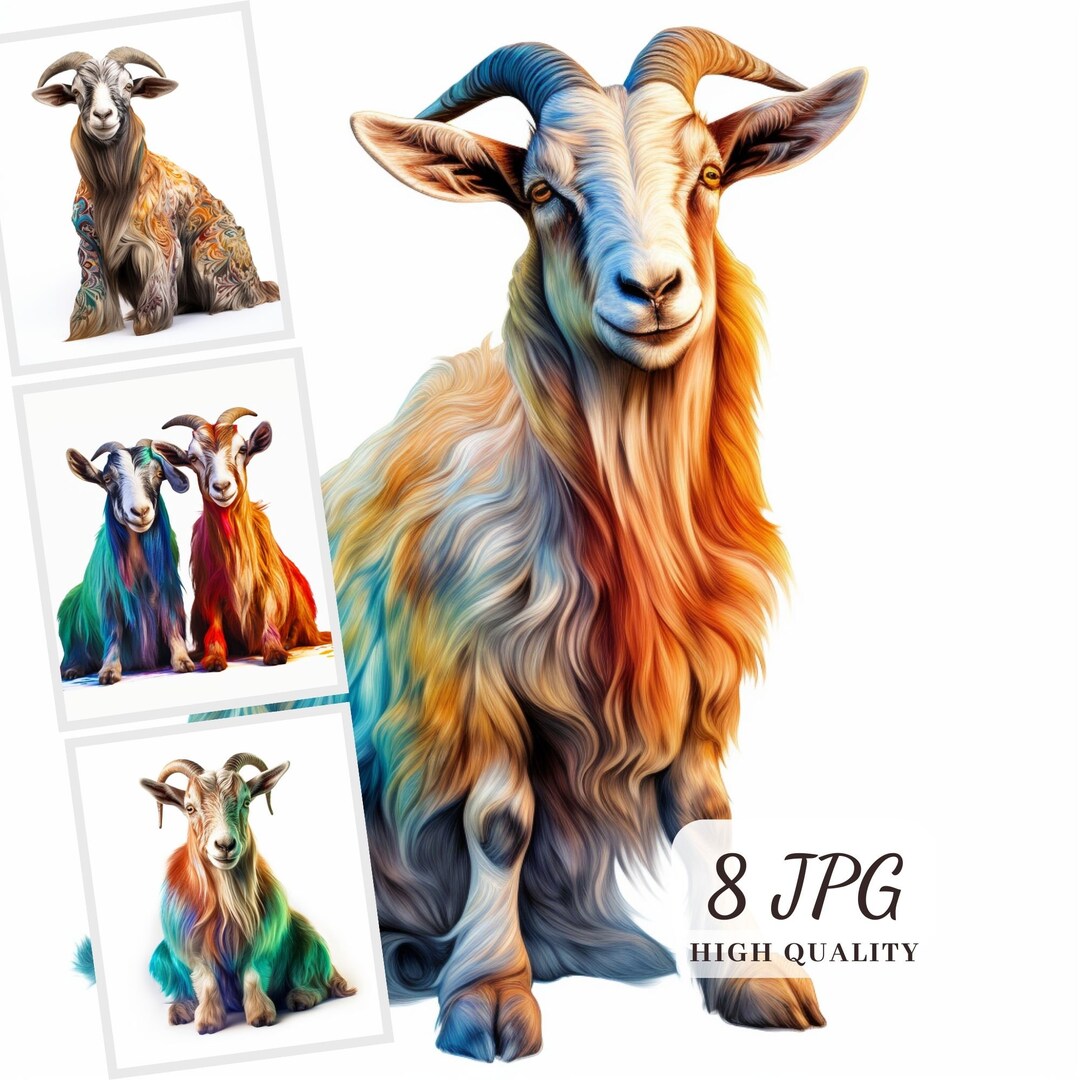 Goats Clipart, Colorful Fur Goat, Stylized Goat Pictures, Farm Animals ...