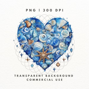 Watercolor Summer Seashell Clipart, Seashells in Heart Shape, Shells ...