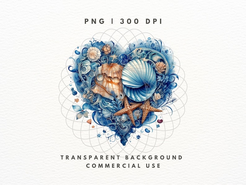 Watercolor Summer Seashell Clipart, Seashells in Heart Shape, Shells ...