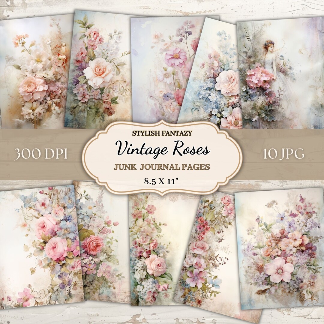 Vintage Roses Digital Pages, Junk Journal Pages, 10 JPG, Printable ...