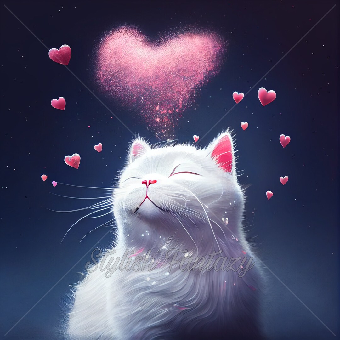 White Cat Digital Art Print, AI Generated, Wall Art, Square, AI Art ...