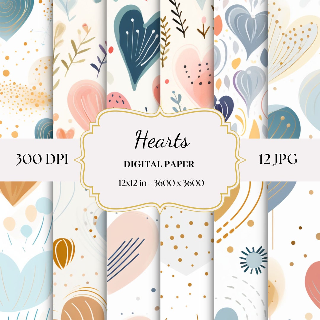 Hearts Digital Paper, Seamless Hearts Printable Textures, Scrapbooking ...