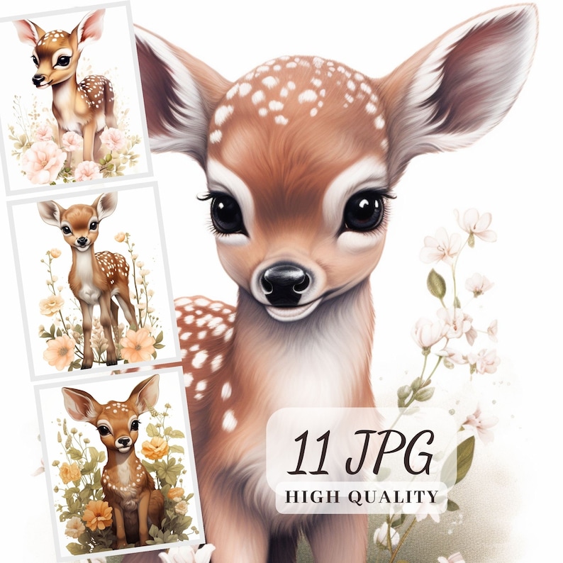 Floral Rehkitz Clipart, Aquarell Rehkitz Clipart Bundle, hochwertige 11 ...