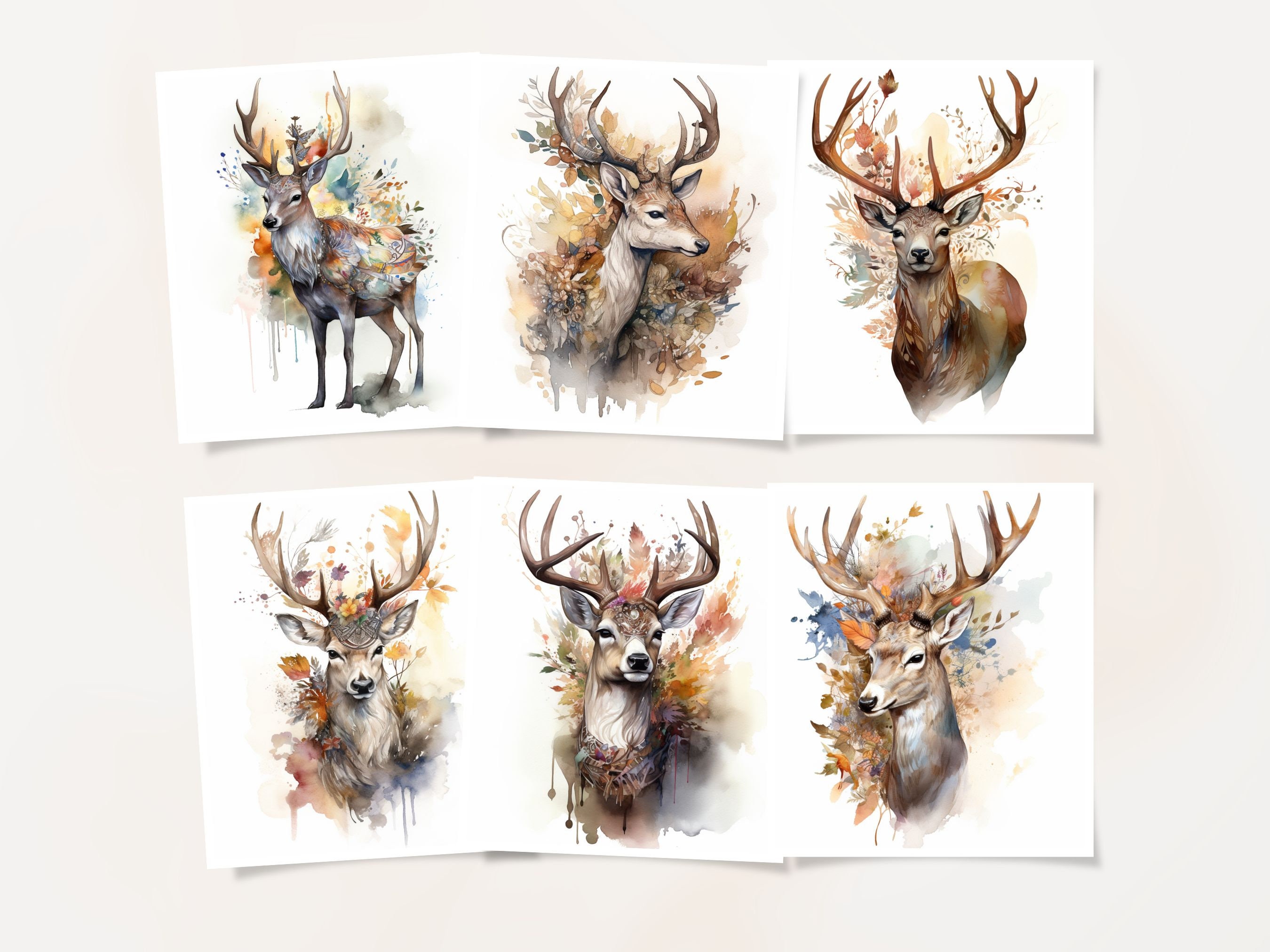 Watercolor Deer Portrait Clipart JPG Clipart Bundle Deer - Etsy